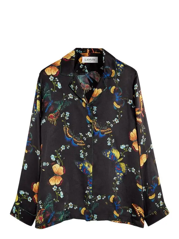LANVIN Butterfly Print Button-up Shirt - Black