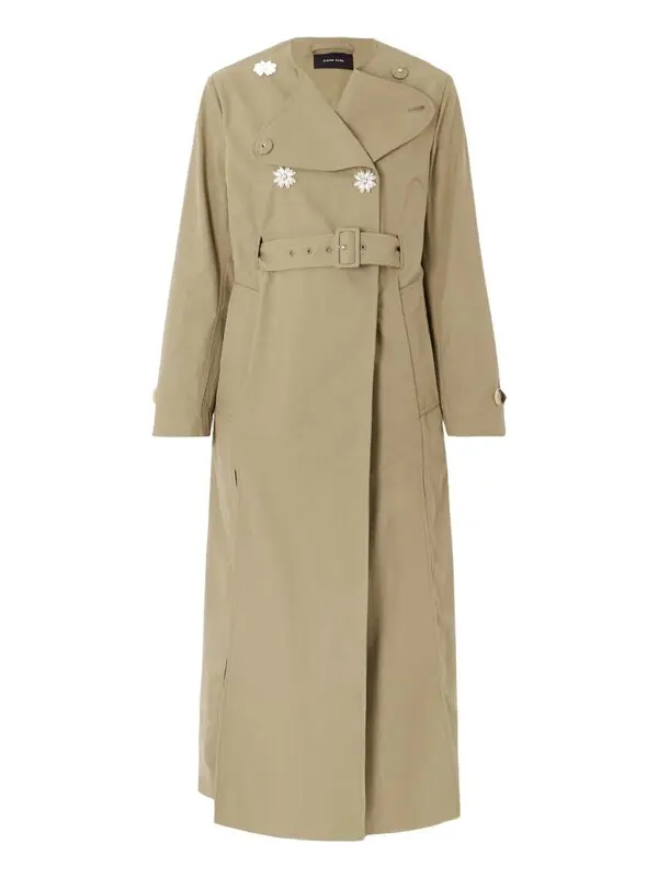 Simone Rocha Belted Double-breasted Embellished Cotton-blend Canvas Trench Coat - Nude