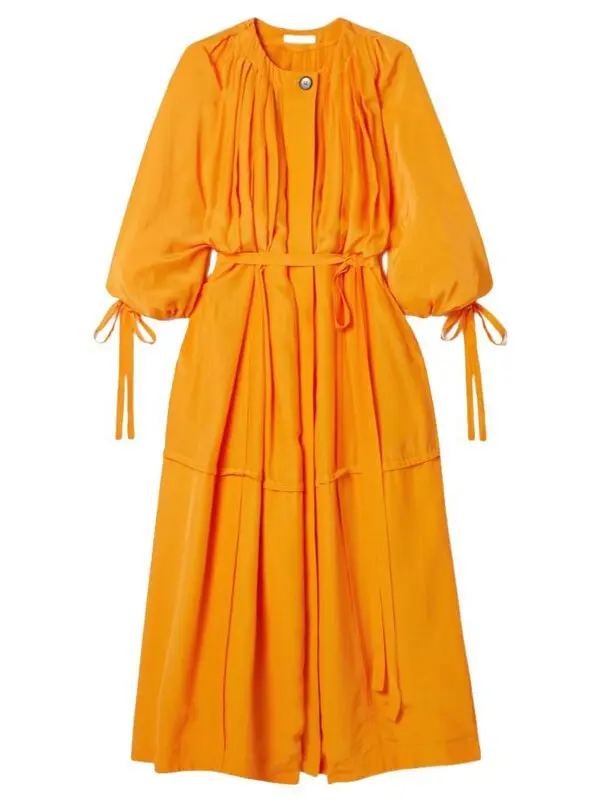 Co Name' Pleated Maxi Dress With Belt - Orange