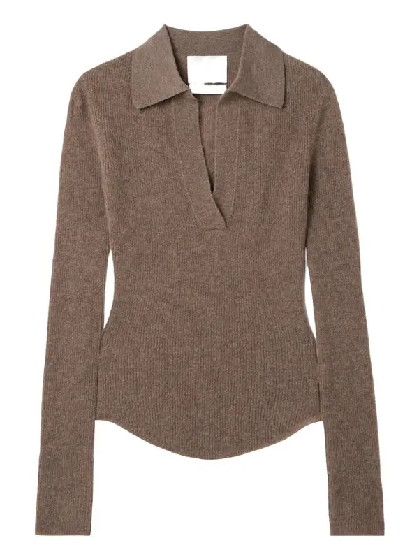 Citizens Of Humanity Simone Ribbed Wool And Cashmere-blend Polo Sweater - Brown