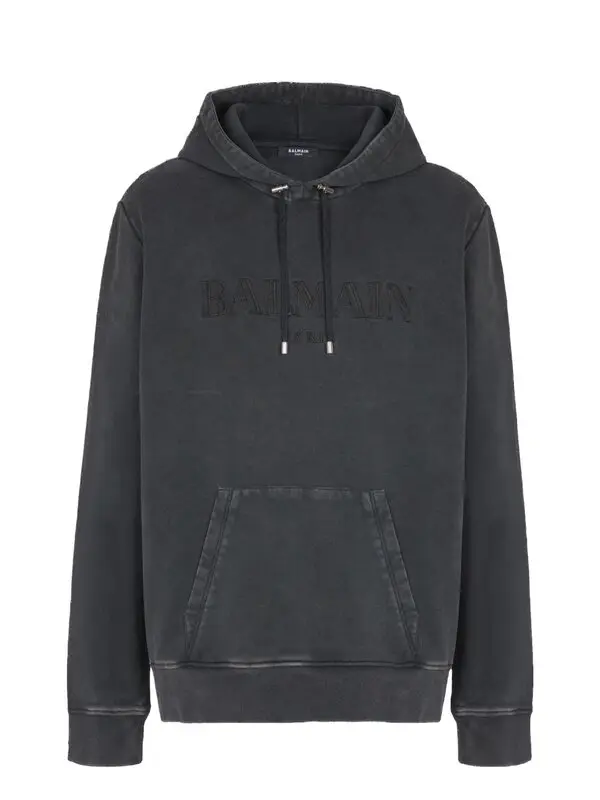 Balmain Vintage Logo Embroidered Hoodie - Grey