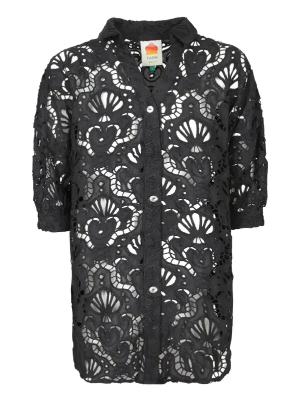 Farm Rio Lapel Short Sleeve Shirt - Black
