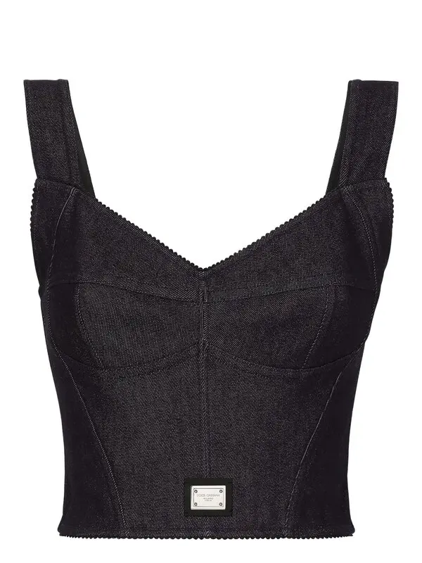 Dolce & Gabbana Logo-tag Denim Corset Top - Black
