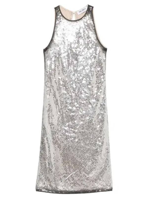 Attico Sleeveless Sequin Dress With Keyhole Detail - Silver
