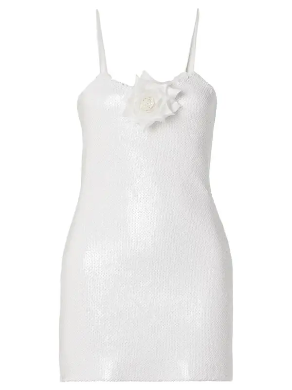 RODARTE Embellished Sequined Tulle Mini Dress With Silk Flower Detail - White
