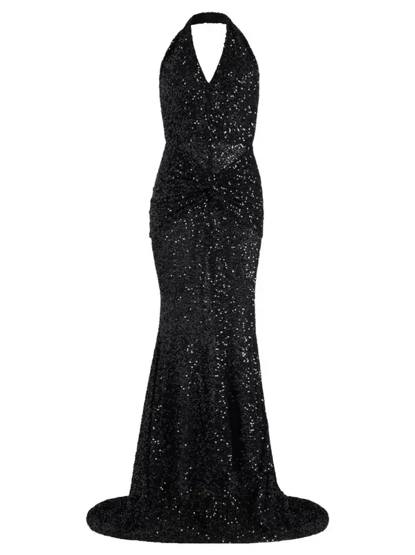 PATOU Halterneck Draped Sequin Gown - Black