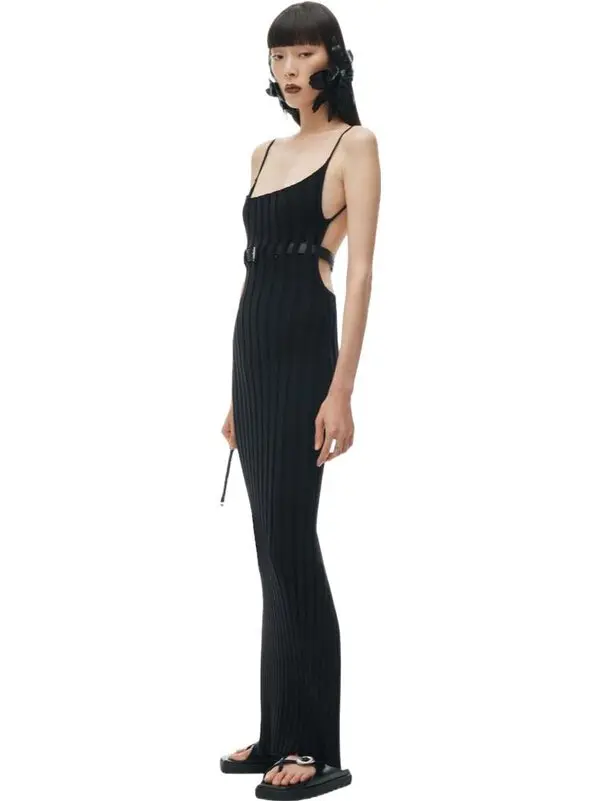 Alexander Wang Belted Square-neck Dress - Black