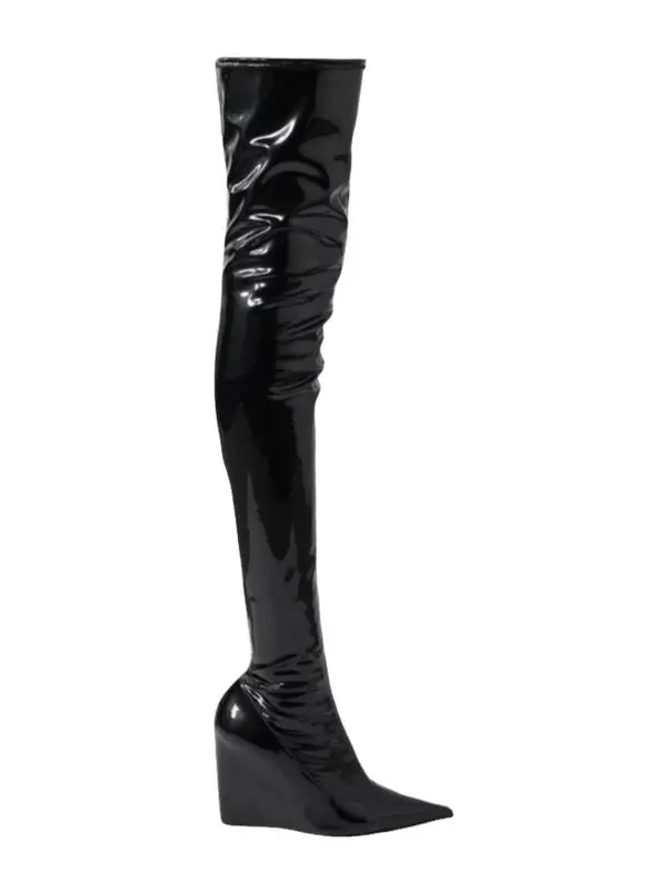 Amina Muaddi Stretch-latex Wedge Thigh Boots - Black