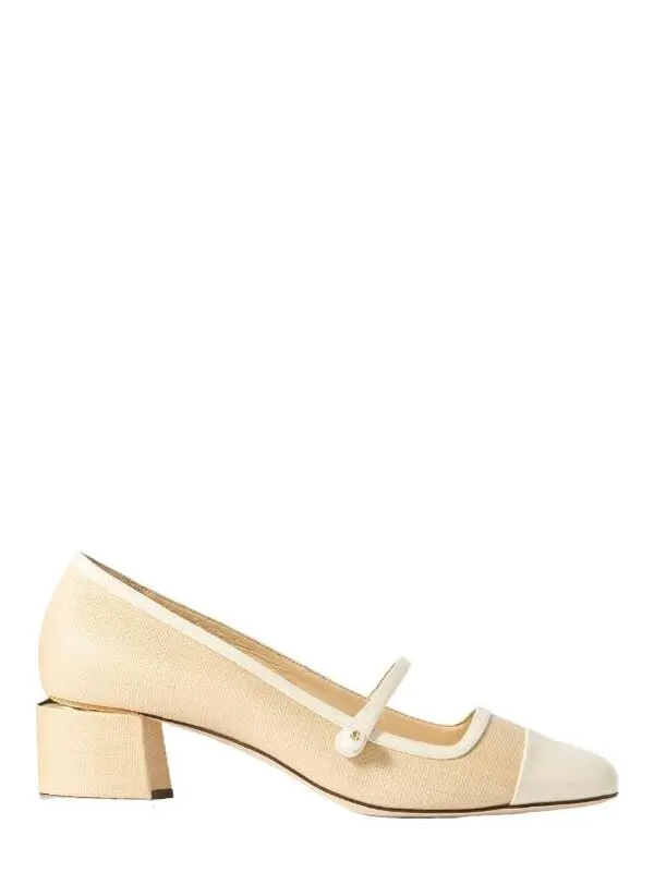 JIMMY CHOO Elisa 45 Embellished Raffia Mary Jane Pumps - Nude