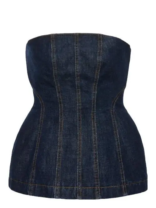 Magda Butrym Strapless Denim Corset Top - Navy Blue