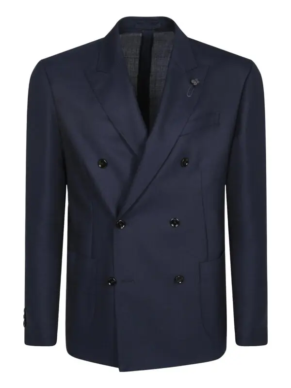 LARDINI Virgin Wool Double-breasted Blazer - Black