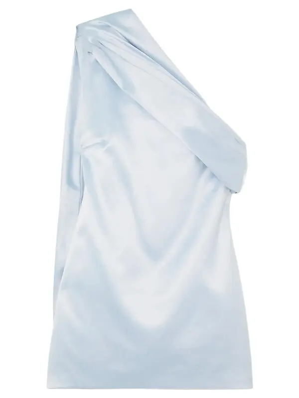 16Arlington One-shoulder Draped Satin Mini Dress - White