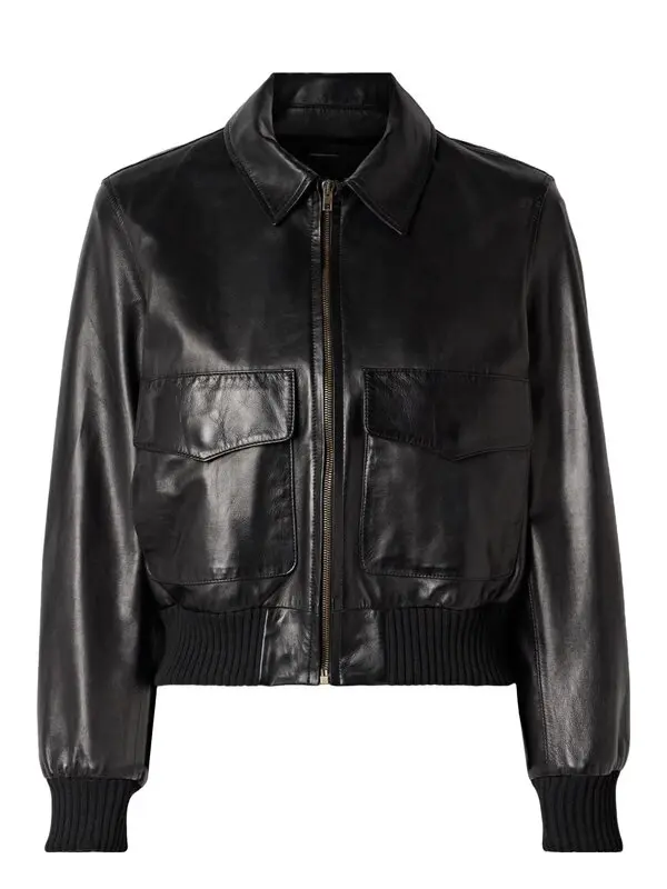 NILI LOTAN Leather Bomber Jacket - Black