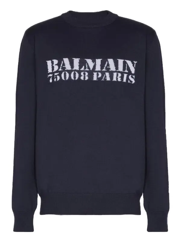 Balmain Logo Stamp Jumper - Navy Blue