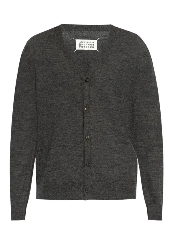 MAISON MARGIELA V-neck Button-up Knit Cardigan With Elbow Patches - Grey
