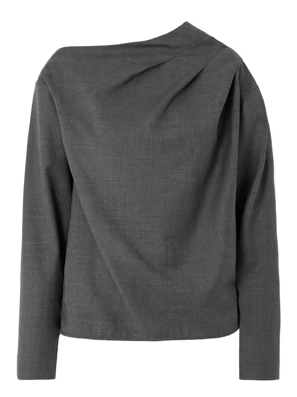 Loulou De Saison Asymmetrical Pleated Wool Top - Black