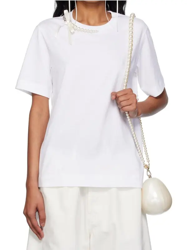 Simone Rocha Crew Neck T-shirt With Pearl And Chain Detailing - White