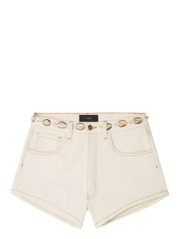 Alanui Ocean Dream Denim Shorts With Baby Shell Embellishment - White
