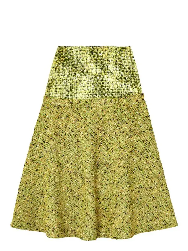 DIESEL® Tweed Textured Flared Midi Skirt - Green