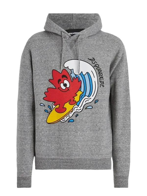 Dsquared2 Graphic Printed Drawstring Hoodie - Gray