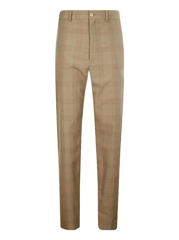 LEMAIRE Straight-leg Checked Wool Pants - Brown