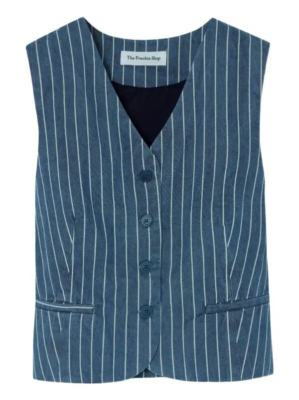 THE FRANKIE SHOP V-neck Striped Vest - Blue