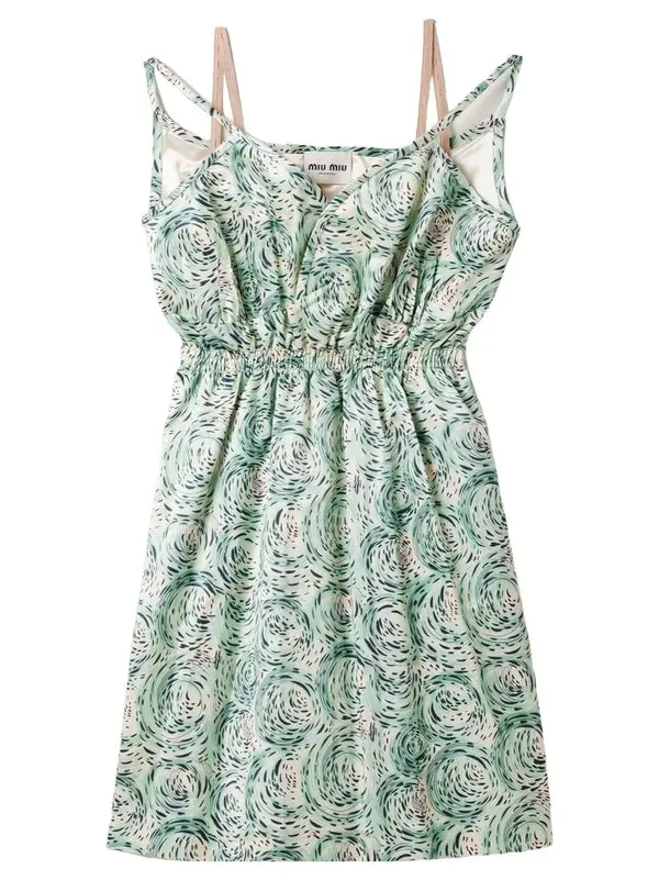 Miu Miu Sleeveless Satin Dress - Ivory/emerald Green
