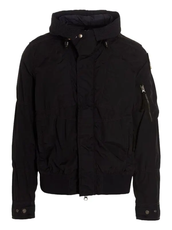 PARAJUMPERS Logo Patch Hooded Zip-up Jacket - Black
