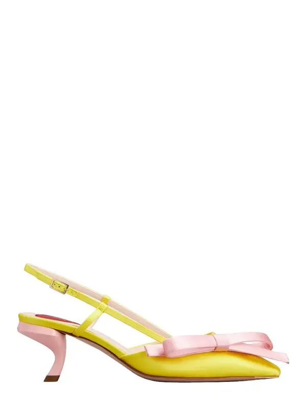 ROGER VIVIER Virgule Bow Slingback Pumps In Satin - Yellow