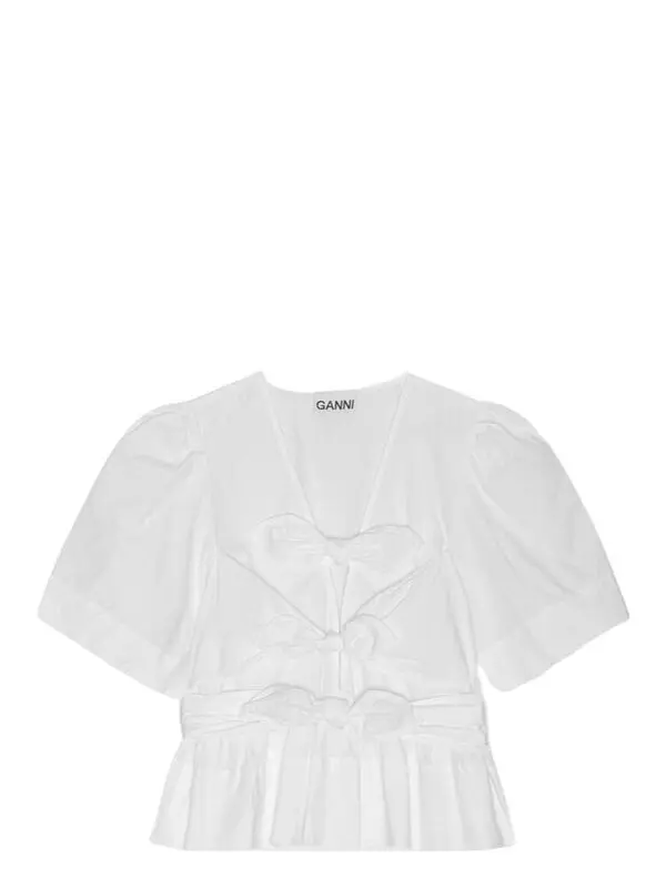 GANNI Stretch Cotton Peplum Top - White