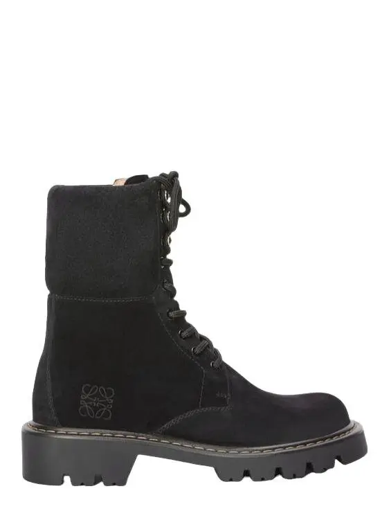 Loewe Sierra Combat Boots In Suede - Black