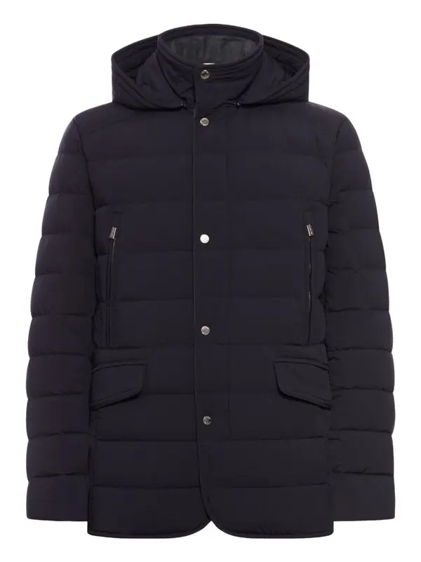 MOORER Quilted Hooded Down Jacket - Dark Blu