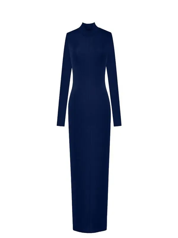 Saint Laurent High Neck Long-sleeved Dress - Blue