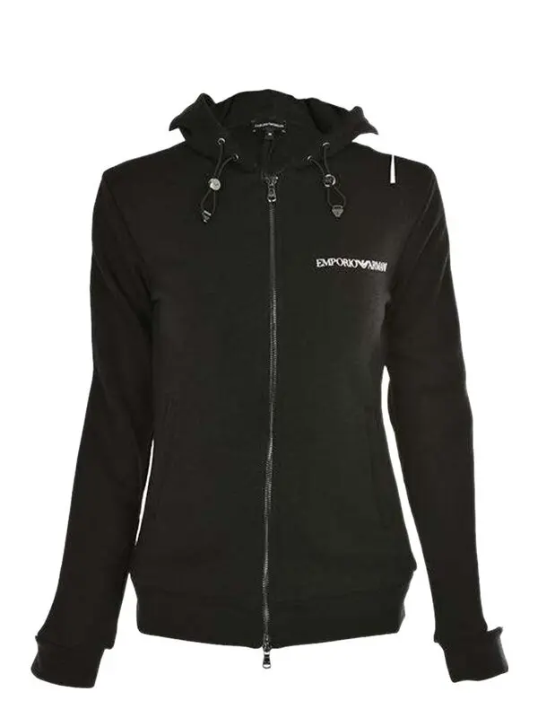 Emporio Armani Logo Hooded Casual Coat - Black