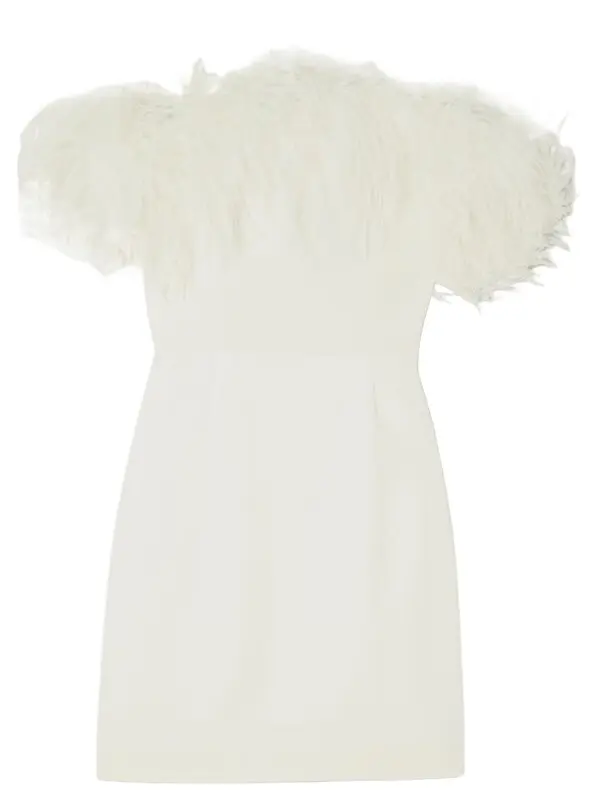 16Arlington Ava Off-the-shoulder Feather-trimmed Mini Dress - White