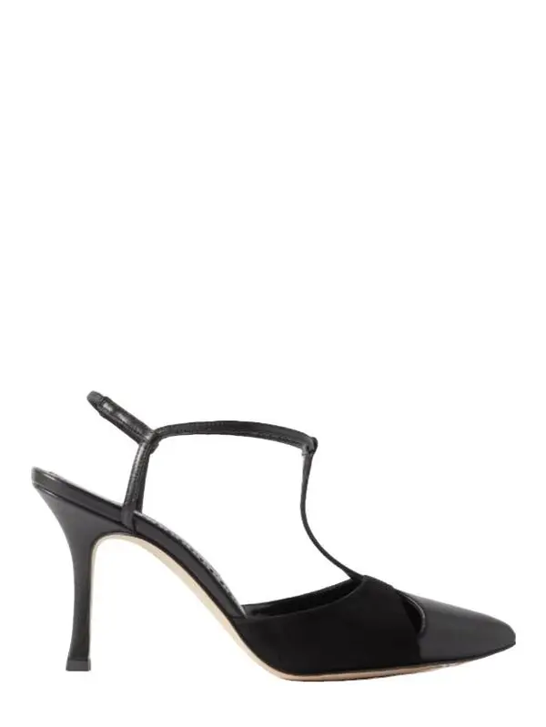 Manolo Blahnik Cutout Leather Suede Pumps - Black