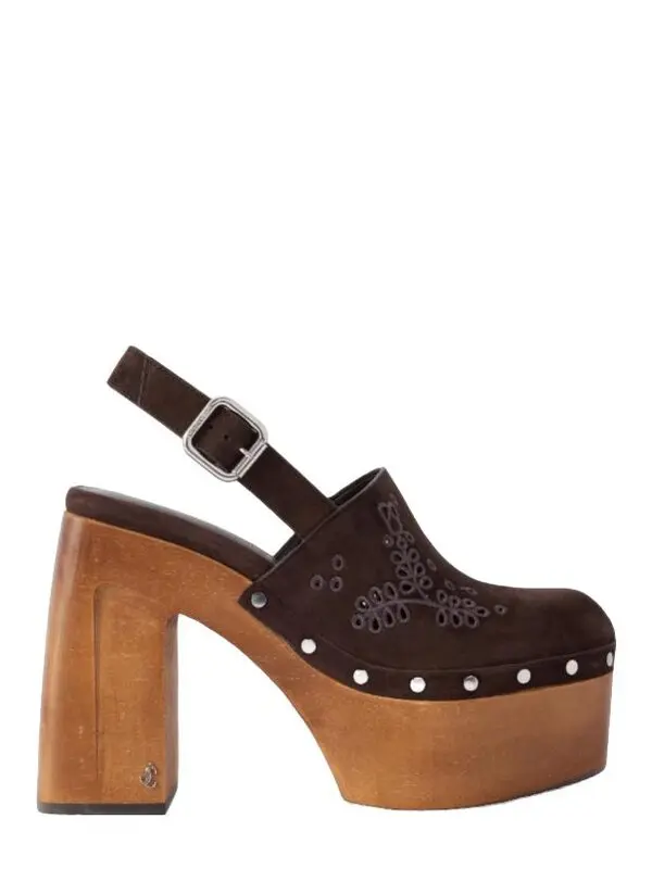 JIMMY CHOO Alida 135 Embroidered Studded Suede Platform Clogs - Brown