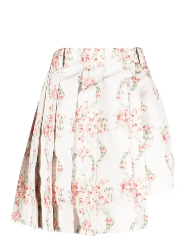 Simone Rocha Floral Print Pleated Skirt - White