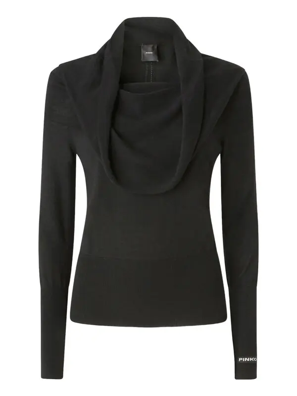 Pinko Off-shoulder Wool Top With Draped Neckline - Black