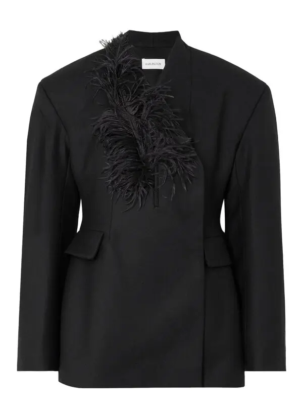 16Arlington Feather-trimmed Twill Suit Jacket - Black