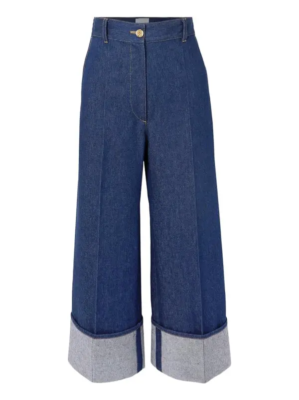 PATOU High-waisted Belted Wide-leg Denim Trousers - Blue
