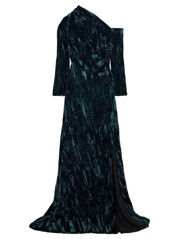 16Arlington Alder One-shoulder Crushed Velvet Gown - Black