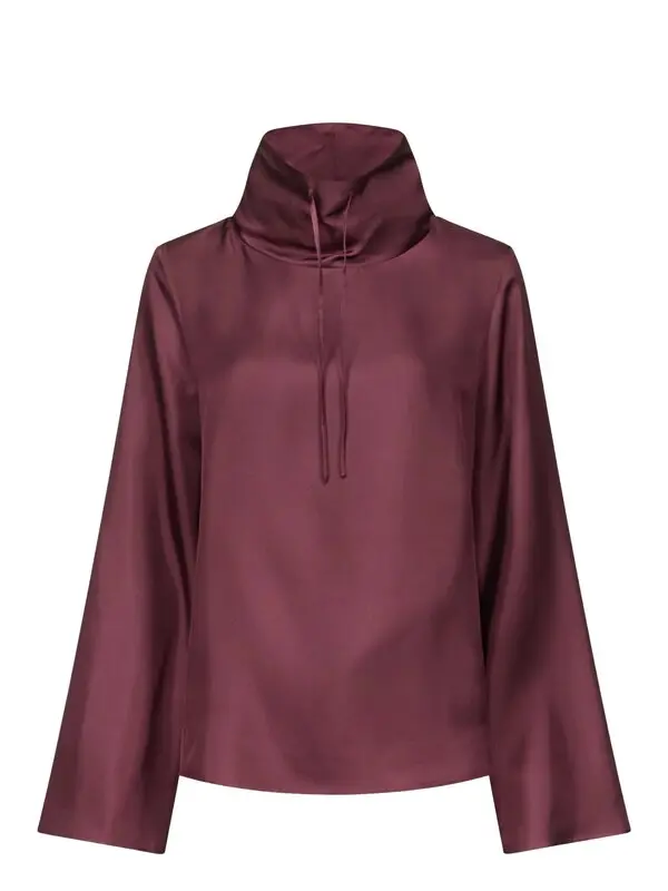 Loulou De Saison Silk Twill Drawstring Neck Top - Prune