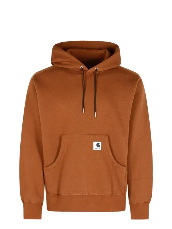 Sacai X Carhartt Wip Logo Patch Drawstring Hoodie - Brown