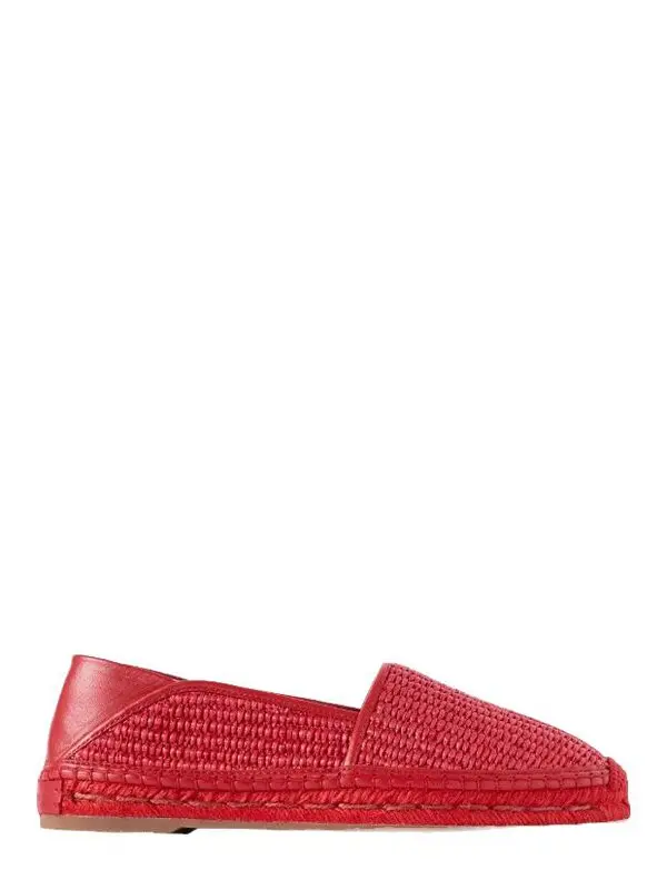 Manolo Blahnik Collapsible-heel Leather-trimmed Raffia Espadrilles - Red