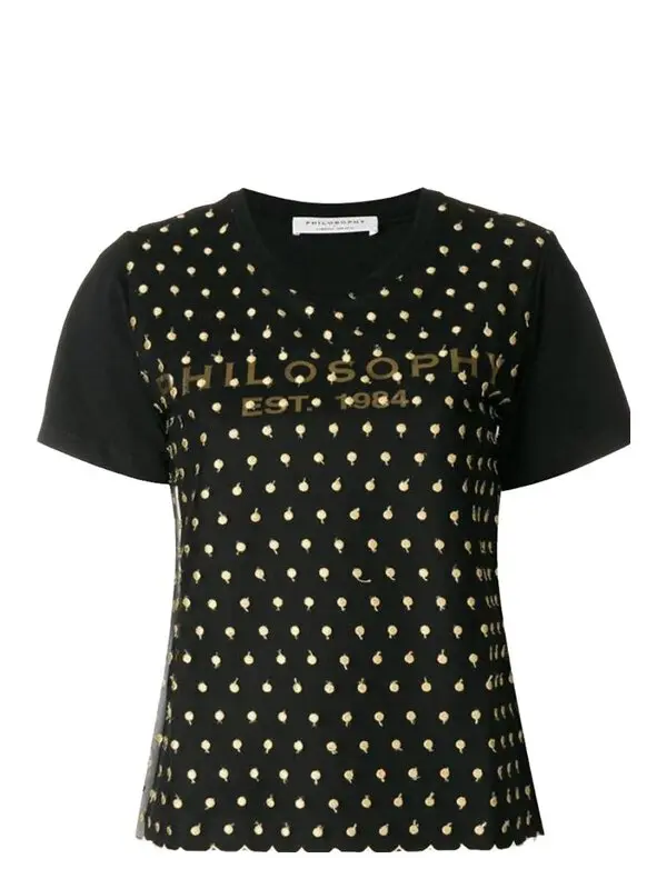 Philosophy Di Lorenzo Serafini Lace Embellished Short Sleeve T-shirt - Black