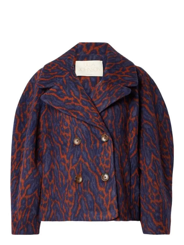 Ulla Johnson Dorothea Leopard Print Jacquard Double-breasted Coat - Black
