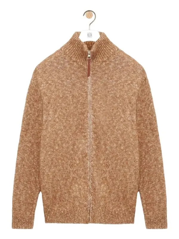 Loewe Monogram Intarsia Knitted Cardigan - Light Brown