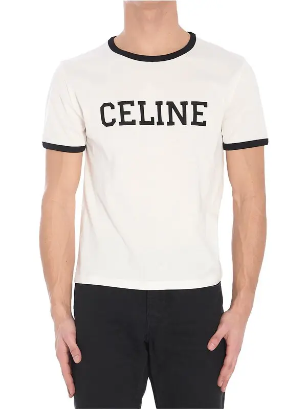 Celine Regular T-shirt In Cotton Jersey - Washed White/black