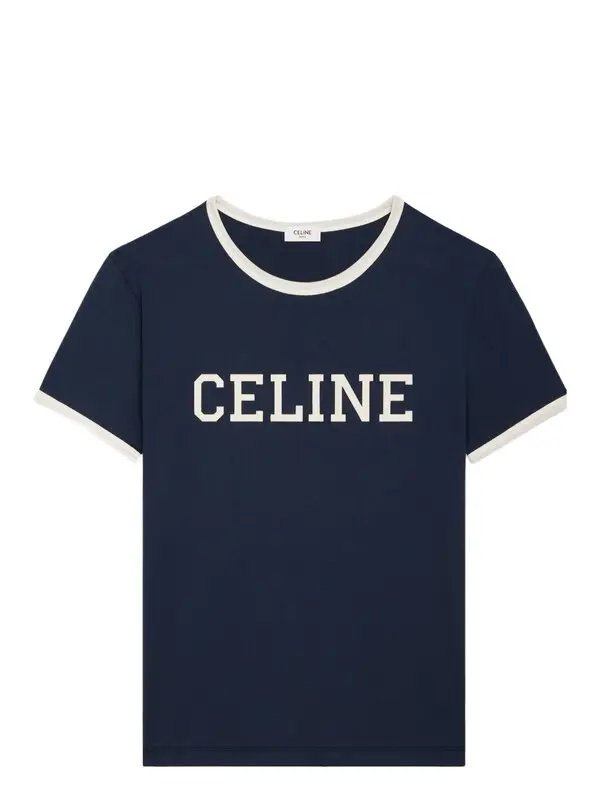 Celine Regular T-shirt In Cotton Jersey - Washed White/navy Blue